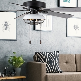 Hudson River of Goods White and Black Metal 52-inch 2-Light Ceiling Fan ...