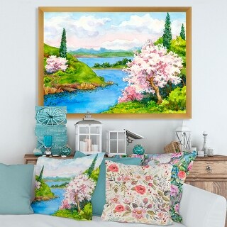 Designart "Spring Landscape Under A Bright Blue Sky" Traditional Framed ...