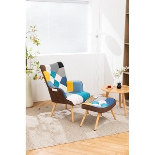 Patchwork Accent Chair Modern Solid Wood Arm Chairs Sofa, Comfy Fabric ...