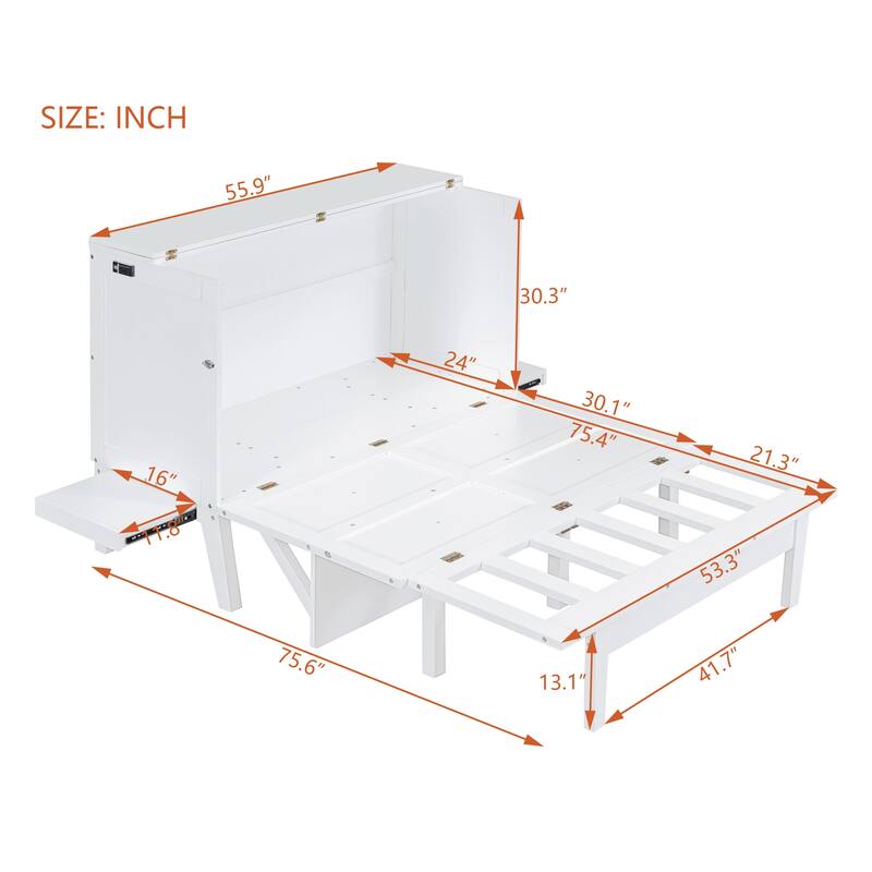 Full Size Murphy Bed With Usb Port And Removable Shelves On Each Side
