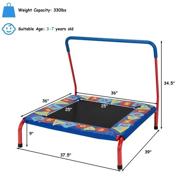 36'' Kids Square Trampoline Indoor Outdoor Rebounder W/Foam Handrail ...