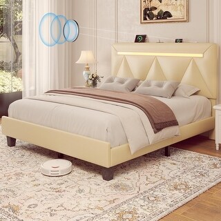 Queen Size LED Bed Frame with Bluetooth Speaker, Charging Station ...