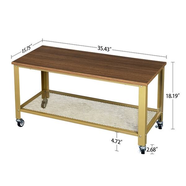 35''W Moveable Compact Table 2-Layer TV Stand with Metal Frame&Wheels ...