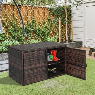 Rattan Locker Storage Bench Iron Frame Double Door Can Be Stored Brown ...