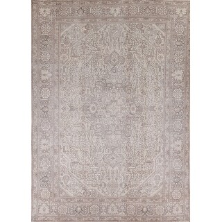 Distressed Muted Tabriz Vintage Rug Hand-Knotted Wool Carpet - 9'5" x ...