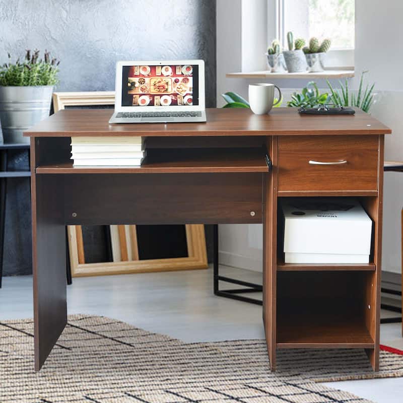 Computer Office Desk with Drawers by Slide Rail Red Walnut - Overstock ...