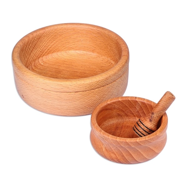 Novica Handmade Sweet Custom Wood Bowls And Honey Dipper (3 Pieces ...