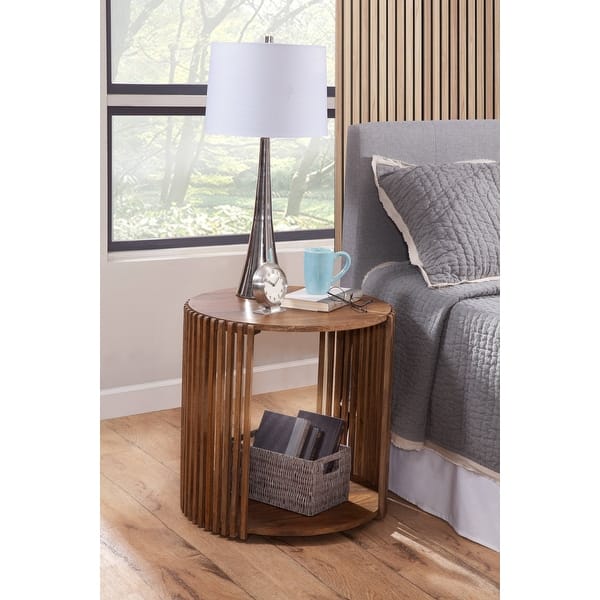 Fenwick Dark Mango Solid Wood Round Slatted End Table - Bed Bath ...