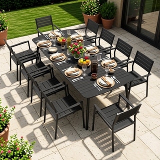 7/9/11-piece Patio Dining Set Outdoor Aluminum Rectangular Table with ...