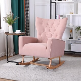 Versatile Pink Kids Rocking Chair Velvet Padded Armchair Modern High ...
