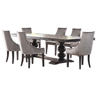 Phelly 7pc Dining Table Set, 95-123 Inch Extendable Top, Gray, Black ...