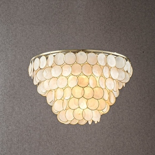 CraftHome 5-Light Modern Coastal Aged Bronze Natural Capiz Shell Tiered ...