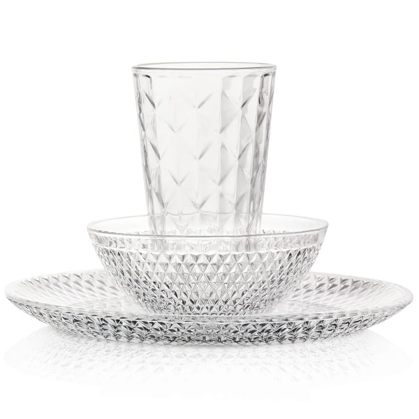 Gibson Home Clearview Diamond 12 Piece Embossed Glass Dinnerware Set ...