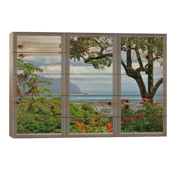 Hawaii Window View Print On Wood by Unknown Artist - Multi-Color - Bed ...