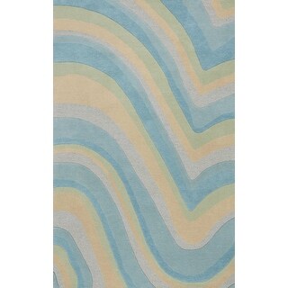 2'x4' Ocean Blue Beige Hand Tufted Abstract Waves Indoor Accent Rug - 3 ...