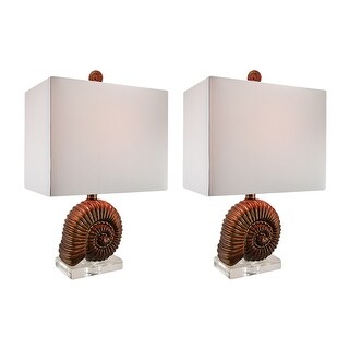 Antique Gold Finish Ammonite Shell Table Lamp w/Fabric Shade Set of 2 ...