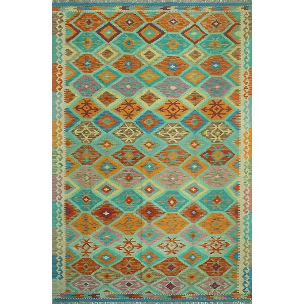 Sangat Flatweave Minoo Turquoise/Orange Rug - 6'3" x 9'7" - Bed Bath ...