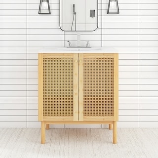 30-inch Bathroom Vanity in Wood with White Ceramic Basin - 30" 18" x 34 ...