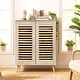 Costway Shoe Cabinet with 2 Louvered Doors&3 Removable Shelves,5-Tier ...