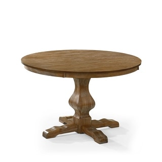 Round Farmhouse Dining Table, Solid Wood+MDF, Pedestal Base, Seats 4 ...