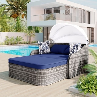 Outdoor Sunbed with Adjustable Canopy, Patio 2-Person Daybed w ...