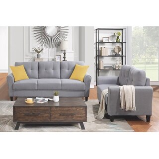 Light Grey-Blue 2-Piece Linen Couch Set, 2+3 Seater - Bed Bath & Beyond ...