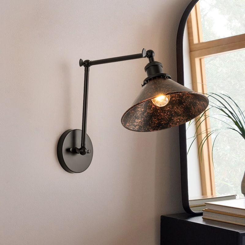 1-Light Vintage Industrial Black and Rust Finish Cone Shade with Swing ...