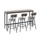 Rustic Long Bar Table Set with 3 PU Upholstered Bar Stools for Kitchen ...