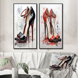 Designart "Black And Red High Heels Symphony I" Fashion Framed Wall Art ...
