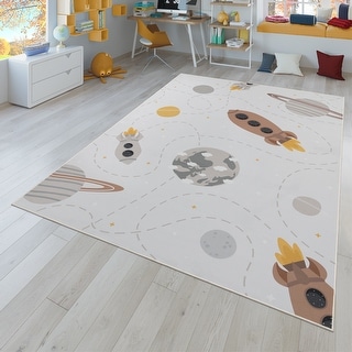 Space Kids Rug Non-Slip Play Mat with Rockets and Planets - Bed Bath ...