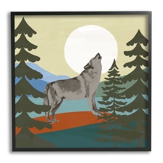 Stupell Grey Wolf Howling Moon Woodlands Trees Framed Wall Art - Brown ...