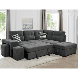 Sectional Pull Out Sofa Bed with Storage Ottoman and 2 Stools - Bed ...