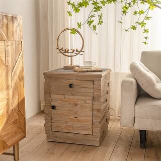 19.69'' Retro Fashion Splicing Design Side Table with Drawer and ...