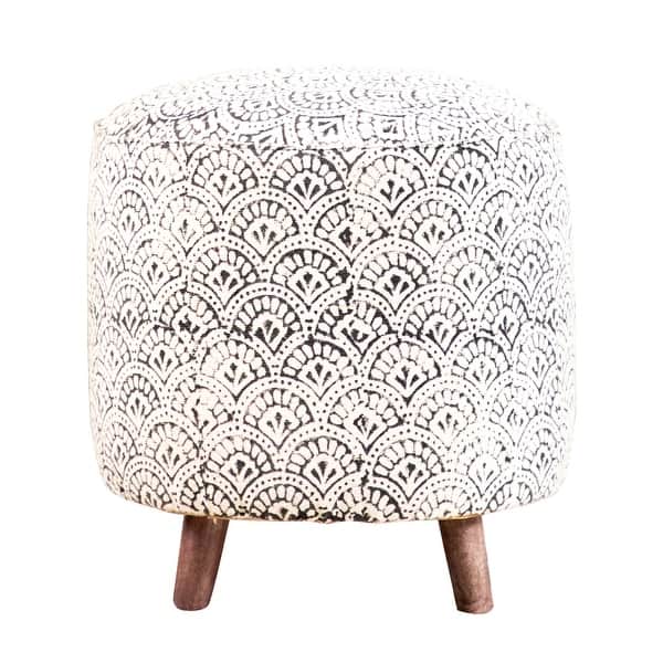 Pattern Round Accent Stool with Wood Legs in Black and White - Bed Bath ...