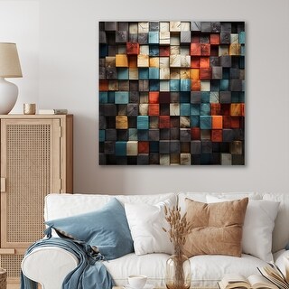 Designart "Blue And Red Abstract Cubes III" Abstract Cubism Wall Decor ...