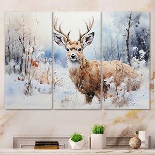 Designart "Deer Winters Embrace II" Animals Canvas Prints Set - Bed ...