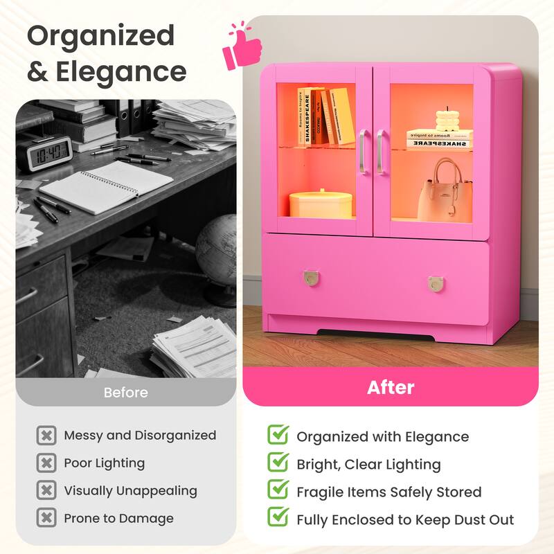 27'' Tall Display Cabinet with Acrylic Doors and LED Lights - N/A - On ...