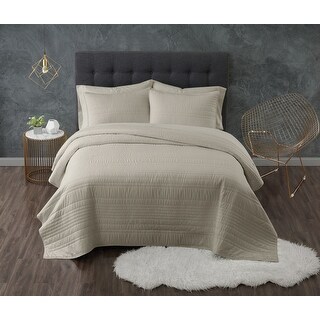 Solid Microfiber Quilt Sets, Full/Queen, Beige, 3-Pieces - Bed Bath ...