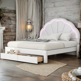 Queen Size Upholstered Platform Bed with Seashell Shaped Headboard ...