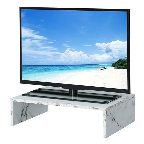 Convenience Concepts Small TV/Monitor Riser in White Faux Marble Wood ...