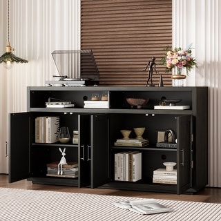 Classic Sideboard with Open Storage and Adjustable Shelves,Retro Design ...