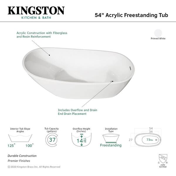 Kingston Brass Modern 54-Inch Acrylic Single Slipper Freestanding Tub ...