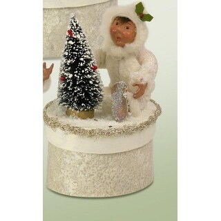 6.5" White Glittered Yule Box with Toddler and Frosted Christmas Tree ...