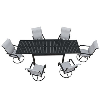 7 Piece Metal Frame Patio Dining Set, Aluminum Extendable Dining Table ...