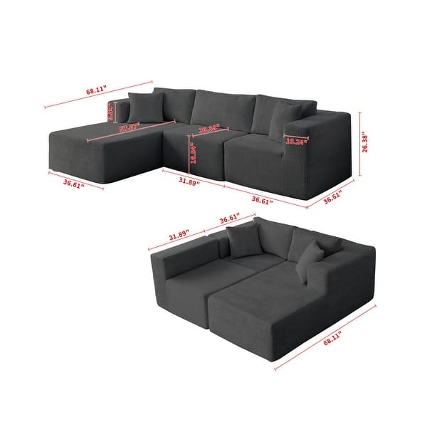 Sectional Sofa And Module, Mid-Century Modern L Shaped Couches 3-Seat ...