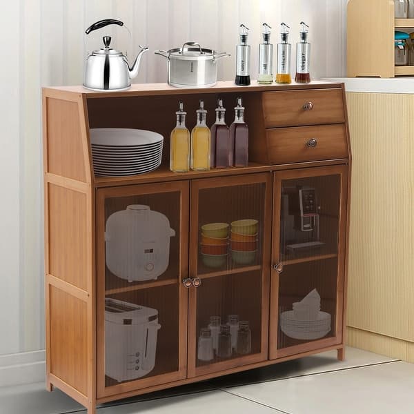 4 Tier Bamboo Coffee Bar Cabinet Kitchen Sideboard Buffet Server Table ...