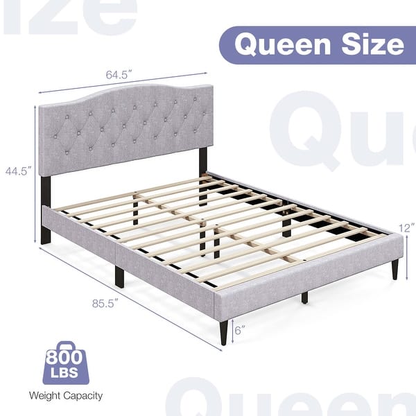 Modern Queen Size Upholstered Platform Bed Linen Bed Frame w/Headboard ...