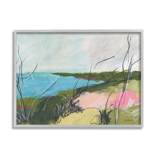 Stupell Blue Ocean Coast Landscape Scratch Line Abstraction Framed Wall ...