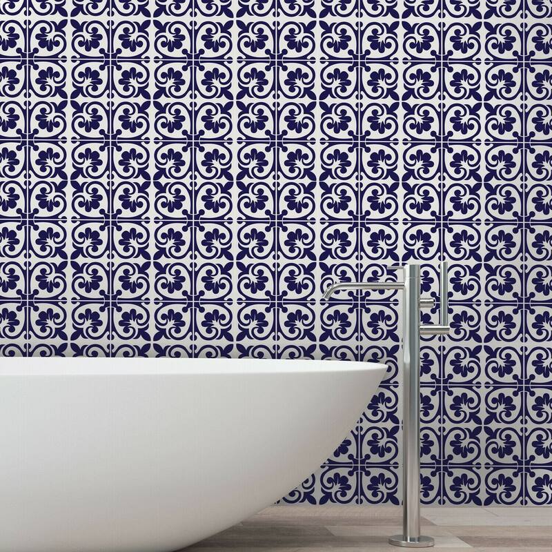 Walplus Betsy Monocromatic Dark Blue Victorian Wall Tile Stickers Peel ...