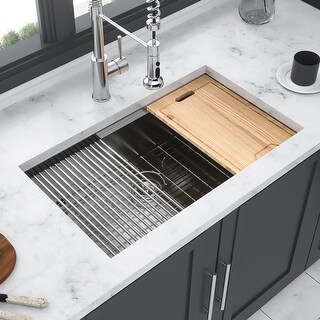 32 in. Undermount Single Bowl 18 Gauge Brushed Nickel Stainless Steel ...